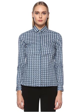 Pal Zileri Kadın Mavi Geometrik Desenli Gömlek 38 IT