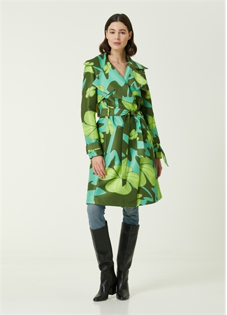 Jaquette Kadın Military Yeşil Yaprak Desenli Pardösü S EU