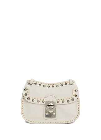 Miu Kadın Beyaz Trok Detaylı Deri Omuz Çantası EU