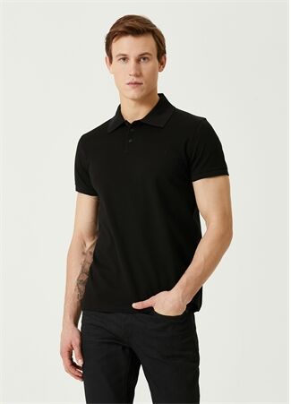 Erkek Siyah Polo Yaka T-shirt S EU