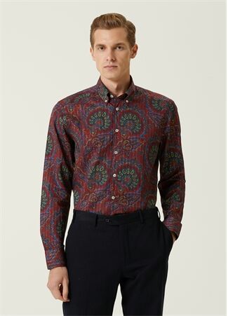 Etro Erkek Kırmızı Şal Desenli Gömlek 38 IT
