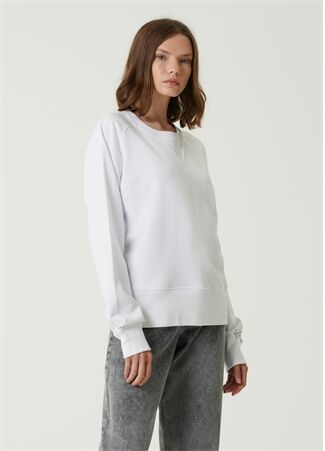 Allsaints Kadın Beyaz Logo Baskılı Bisiklet Yaka Sweatshirt S EU