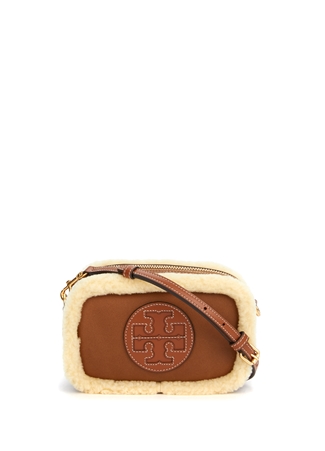 Tory Burch Kadın Taba Logolu Shearlingli Deri Omuz Çantası Turuncu EU Tory Burch Kadın Taba Logolu Shearlingli Deri Omuz Çantası Turuncu EU