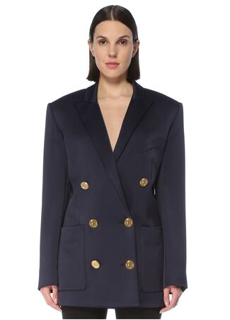 Balmain Kadın Lacivert Kırlangıç Yaka Kruvaze Ceket 36 FR