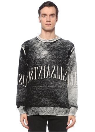 Allsaints Erkek Siyah Gri Logo Jakarlı Kazak XS EU