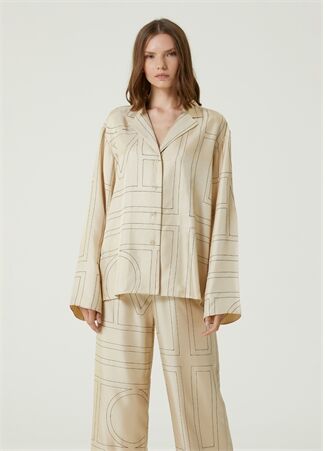 Toteme Kadın Monogram Ekru İpek Gömlek Bej 36 IT Toteme Kadın Monogram Ekru İpek Gömlek Bej 36 IT