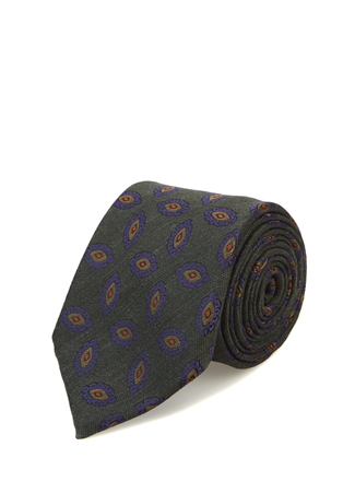 Tino Cosma Erkek Haki Mikro Geometrik Desenli İpek Kravat EU Tino Cosma Erkek Haki Mikro Geometrik Desenli İpek Kravat EU