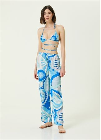 Cincin Kadın Mavi Beli Bağcıklı Desenli Pantolon S Eu Cincin Kadın Mavi Beli Bağcıklı Desenli Pantolon S Eu