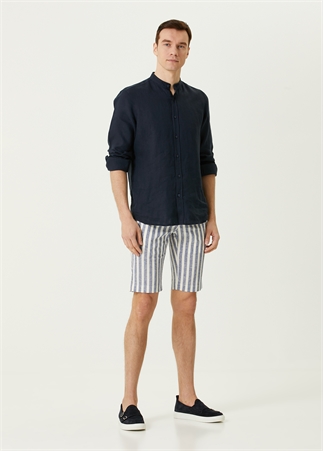 Kiton Erkek Mavi Beyaz Çizgi Desenli Keten Bermuda 32 Us Kiton Erkek Mavi Beyaz Çizgi Desenli Keten Bermuda 32 Us