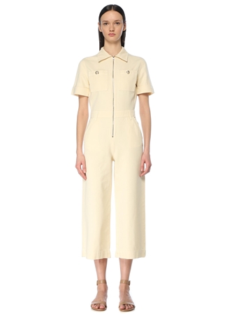 Maje Kadın Ekru Polo Yaka Fermuarlı Kısa Kol Tulum Bej 34 FR