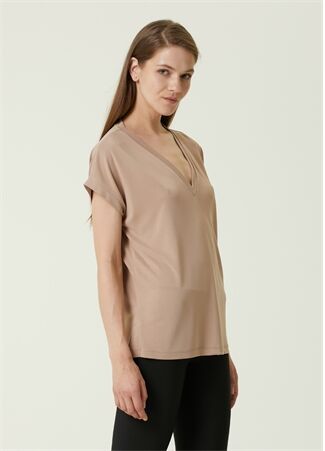 Beymen Club Kadın Bej V Yaka Basic T-shirt Kahverengi XS