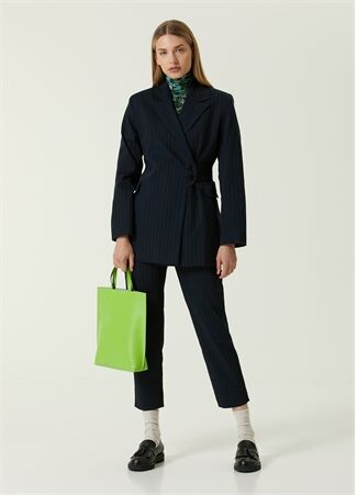 Ganni Kadın Lacivert Çizgili Crop Pantolon 34 FR