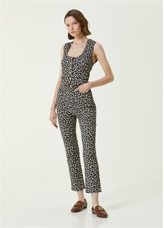 Faraway Kadın Siyah Yüksek Bel Çiçekli Crop Pantolon 36 EU