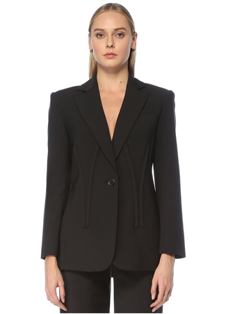 Tibi Kadın Siyah Tek Düğmeli Dikiş Detaylı Blazer 4 US