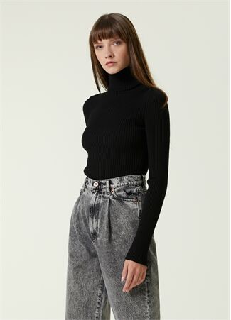 VETEMENTS Kadın Siyah Balıkçı Yaka Ribli Yün Kazak S EU