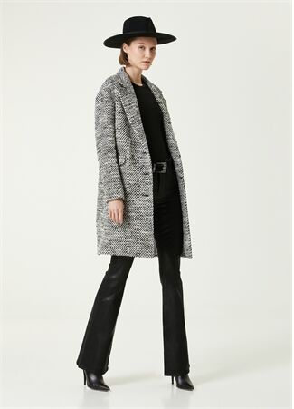 Maksu Kadın Auvergne Siyah Beyaz Desenli Kaban S EU