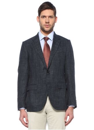 Zegna Erkek Gri Mavi Desenli Yün Ceket 52 IT