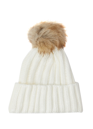 Beymen Kadın Beyaz Çizgi Dokulu Ponponlu Bere EU Beymen Kadın Beyaz Çizgi Dokulu Ponponlu Bere EU