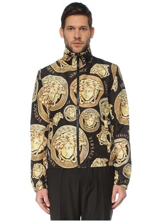 Versace Erkek Siyah Gold Dik Yaka Desenli Mont 50 IT