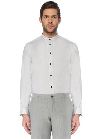 Palzileri Lab Erkek Gri Hakim Yaka Çizgi Desenli Gömlek 4 IT