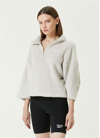 Reebok Kadın MYT Gri Dik Yaka Sherpa Polar Sweatshirt L EU