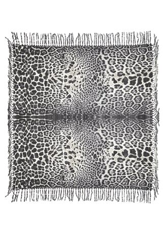 Kadın Siyah Gri Leopar Desenli Yün Şal EU