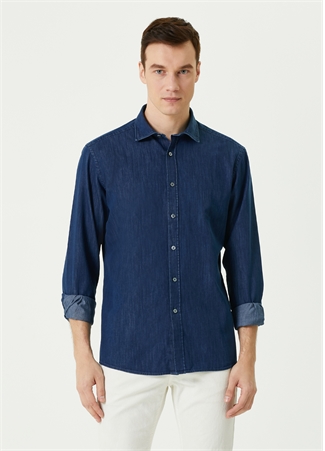 Zegna Erkek Lacivert Denim Gömlek L It