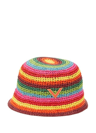 Valentino Garavani Kadın Renkli Çizgili Logolu Şapka S EU Valentino Garavani Kadın Renkli Çizgili Logolu Şapka S EU