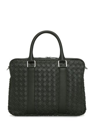 Bottega Veneta Erkek Haki Örgü Dokulu Deri Evrak Çantası Yeşil EU