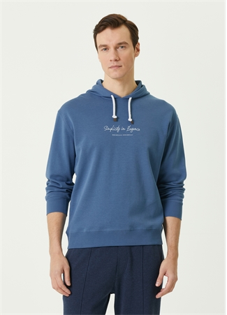 Brunello Cucinelli Erkek Mavi Kapüşonlu Baskılı Sweatshirt S EU Brunello Cucinelli Erkek Mavi Kapüşonlu Baskılı Sweatshirt S EU