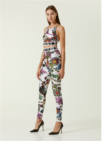 Versace Jeans Couture Kadın Beyaz Logo Bantlı Desenli Tayt 42 IT