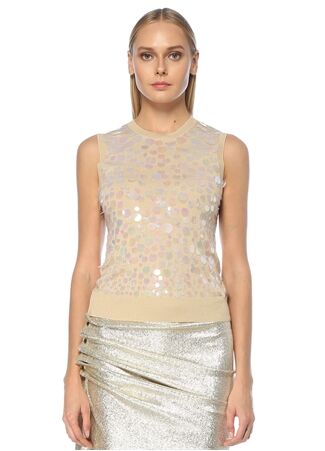 Paco Rabanne Kadın Bej Pul İşlemeli Yün Triko XS EU