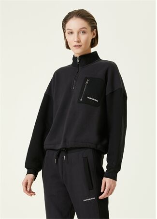 CK Jeans Kadın Siyah Dik Yaka Polar Sweatshirt S EU