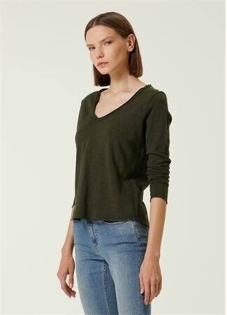 American Vintage Kadın Haki V Yaka Uzun Kol T-shirt S EU American Vintage Kadın Haki V Yaka Uzun Kol T-shirt S EU