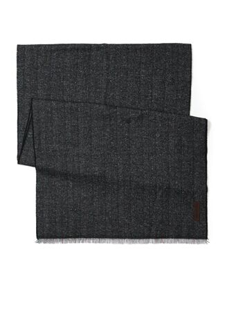 Zegna Erkek Koyu Gri Desenli Yün Atkı Eu Zegna Erkek Koyu Gri Desenli Yün Atkı Eu