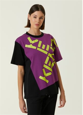Kenzo Kadın Siyah Mor Logo Baskılı T-shirt XS EU