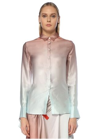 Christopher Esber Kadın İngiliz Yaka Degrade İpek Gömlek Kırmızı 0 US