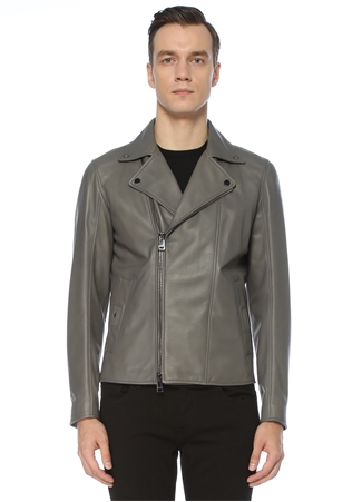 Pal Zileri Erkek Gri Kruvaze Yaka Deri Ceket 48 IT Pal Zileri Erkek Gri Kruvaze Yaka Deri Ceket 48 IT