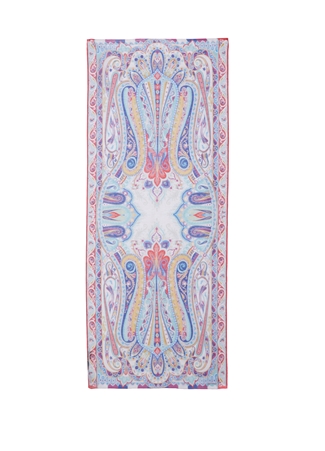 Etro Erkek Pembe Çiçek Desenli Keten Atkı Mavi EU