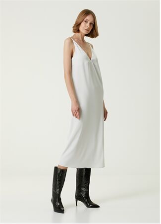 Academia Kadın Açık Gri V Yaka Midi Krep Elbise 36 Academia Kadın Açık Gri V Yaka Midi Krep Elbise 36
