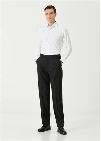 Pal Zileri Erkek Siyah Çizgili Yün Pantolon 48 IT