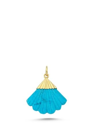Crush Kadın Turkuaz Istiridye Formlu Altın Rengi Kolye Ucu Mavi EU