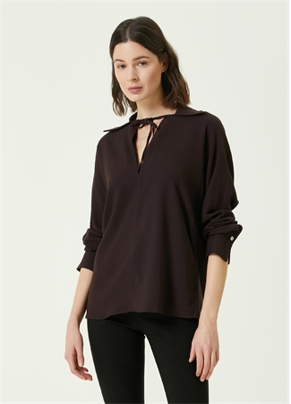 Vince Kadın Kahverengi Yakası Bağcıklı Gömlek S EU