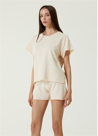 Tru Kadın Garment Dyed Bej Crop Sweatshirt S/M EU