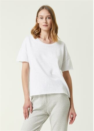American Vintage Kadın Beyaz U Yaka T-shirt S EU