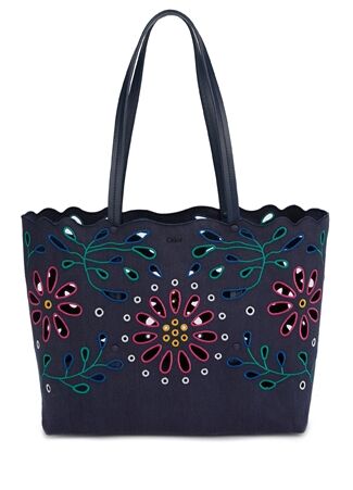 Chloe Kadın Kamilla East West Mavi Keten Omuz Çantası EU