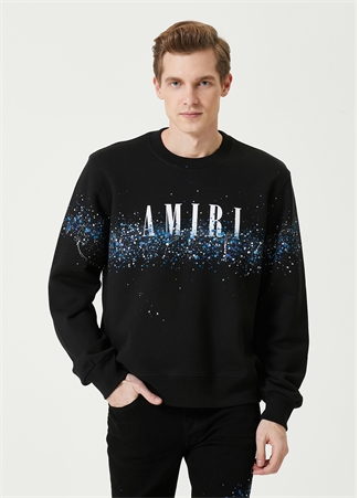 Amiri Erkek Siyah Logolu Baskılı Sweatshirt Mavi S EU Amiri Erkek Siyah Logolu Baskılı Sweatshirt Mavi S EU