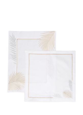 Serenk Yaprak Nakışlı 4lü Keten Amerikan Servis Seti Çok Renkli