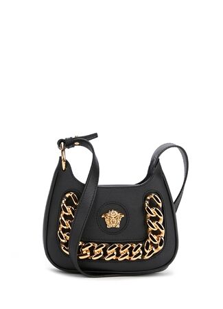 Versace Kadın Siyah Medusalı Deri Omuz Çantası EU