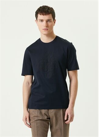 Salvatore Ferragamo Erkek Lacivert Logo Detaylı T-shirt S EU